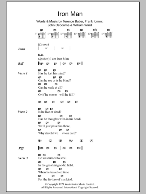 Iron Man Guitar Chordslyrics Zzounds